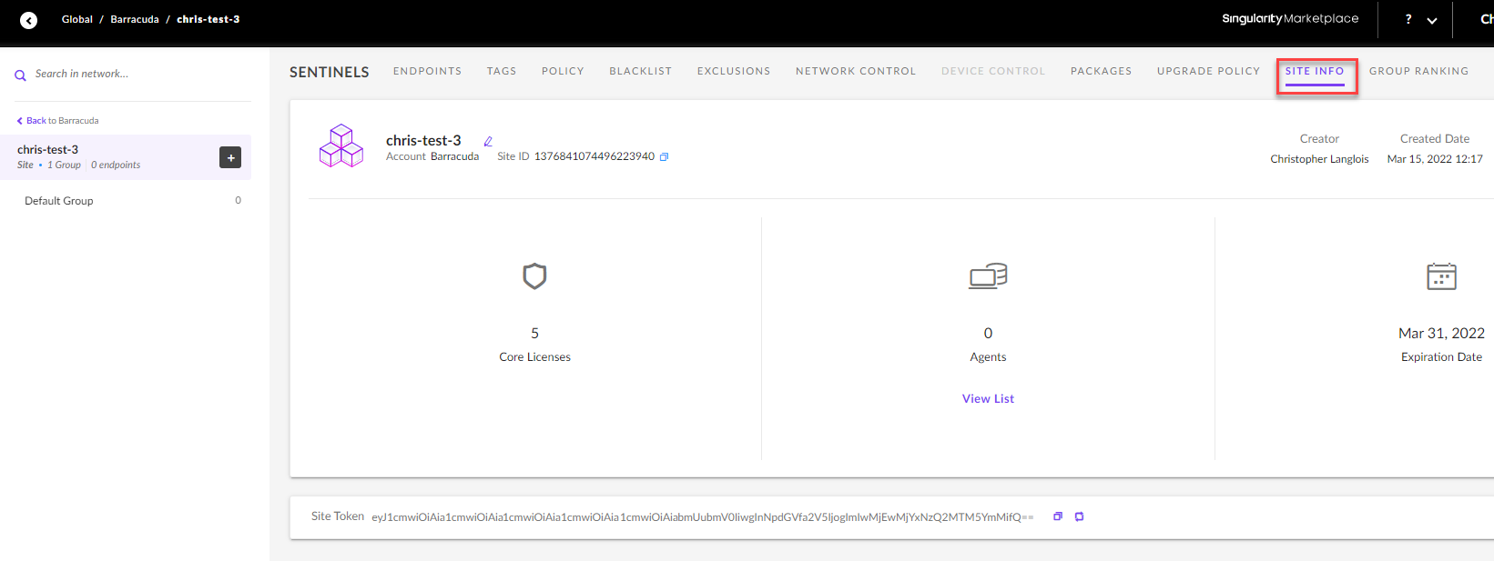 Deploying the SentinelOne Agent: Finding your SentinelOne Site Token ...